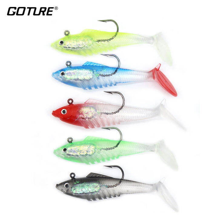 GOTURE Leaded Soft Fishing Lure T-Tail 6 Colors Available 8cm11.5g ...