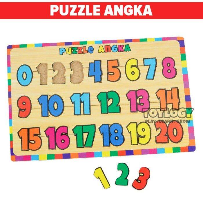 Puzzle Kayu Mainan Edukasi Anak Angka 0-20 Edukatif Bongkar Pasang ...