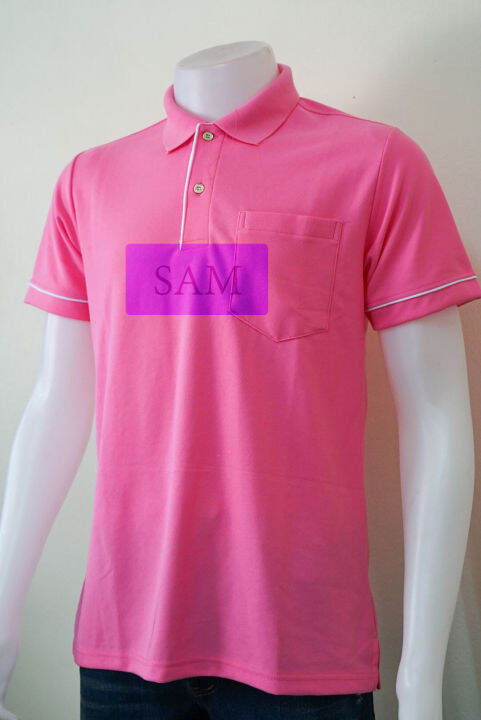 SamPolo เสื้อโปโลสีชมพู เสื้อสุภาพ เสื้อทำงานสีชมพู/เสื้อโปโลชาย/เสื้อ ...