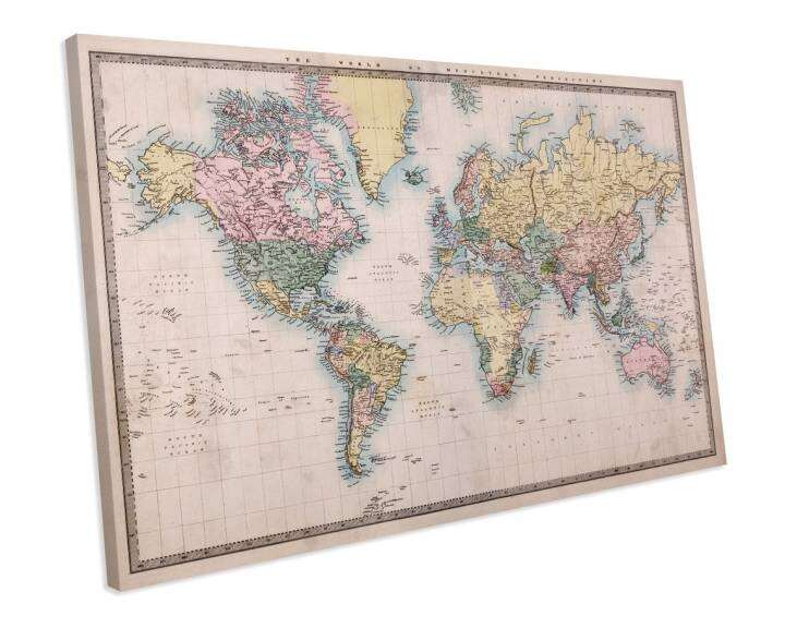 World Map Vintage CANVAS WALL ART Picture Print (Custom Pattern,Other ...