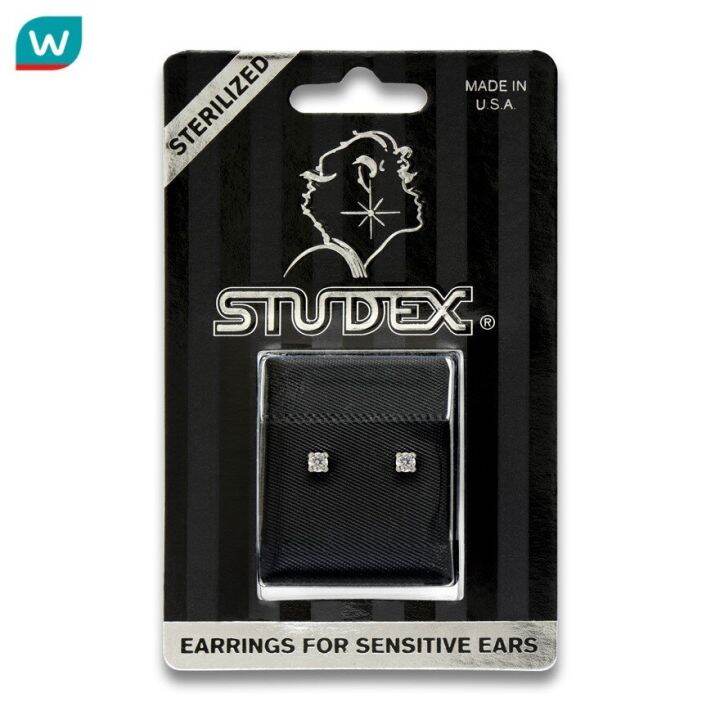 Studex สตั๊ดเด็กซ์ เซนซิทีฟ สเตอริไลส์ ต่างหู สำหรับผิวแพ้ง่าย เงินแท้ 3มม คิวบิค เซอโคเนีย ...