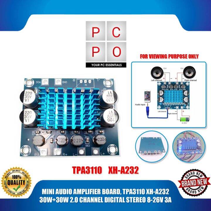 MINI AUDIO AMPLIFIER BOARD, TPA3110 XH-A232 30W+30W 2.0 CHANNEL DIGITAL ...