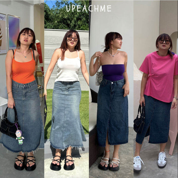 DEMI JEAN SKIRT I กระโปรงยีนส์ยาวผ่าหน้า กระโปรงยีนส์ผ่าหน้าพลัสไซส์ ...