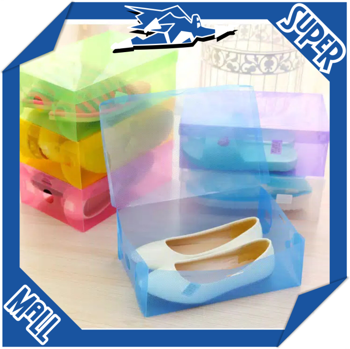⭐SUPER MALL⭐ KOTAK TEMPAT SEPATU PLASTIK TRANSPARAN BOX STORAGE TEMPAT ...