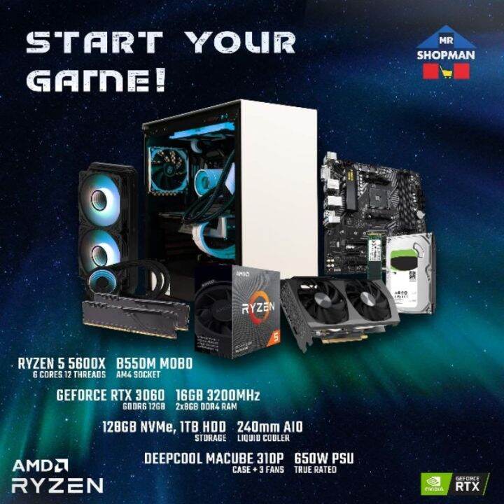 AMD Ryzen 5 5600 / 5600X GeForce RTX 2060 / 3050 / 3060 / 3060Ti w/ Liquid Cool Desktop PC Build ...