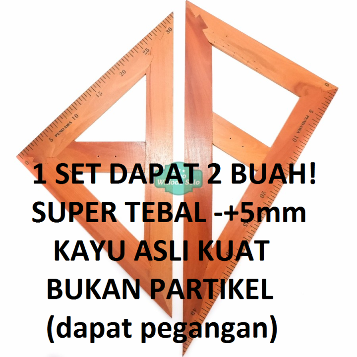 Penggaris Kayu Segitiga Set Pendawa 46cm Triangle Ruler Set - 1 Set (2 ...