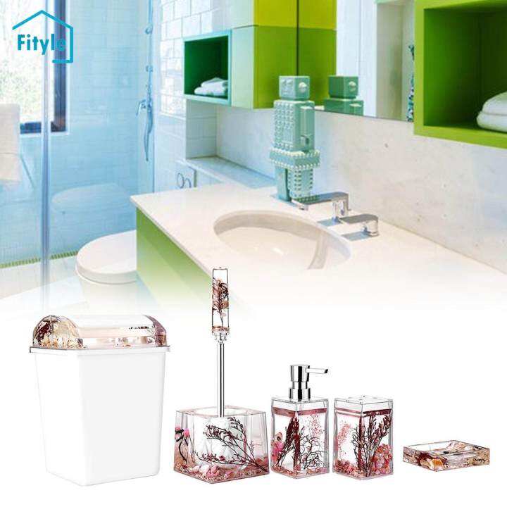Fityle Bathroom Accessories Set, 5 Pieces, 3D Liquid Flow, Trash Can ...
