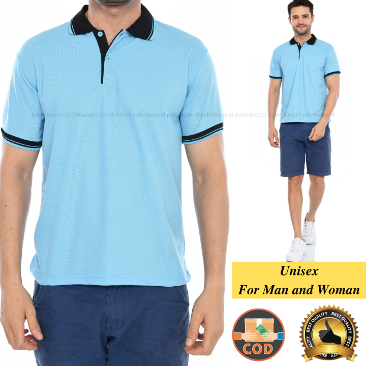 Kaos Polo Pria Kaos kerah Pria kaos polos BIRU LAUT KERAH HITAM ...