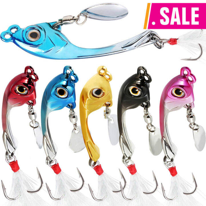 Fishing Lure 7.5cm Rotating Sequins Fishing Baits with Treble Feather ...