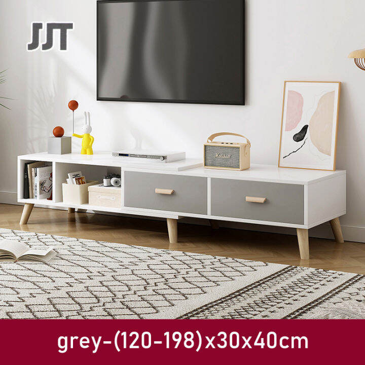 JJT 100/120-198cm ตู้วางทีวีไม้ ตู้วางทีวี 2ลิ้นชัก ตู้วางทีวีที่รองรับทีวีขนาด 55/32 นิ้ว ตู้ ...