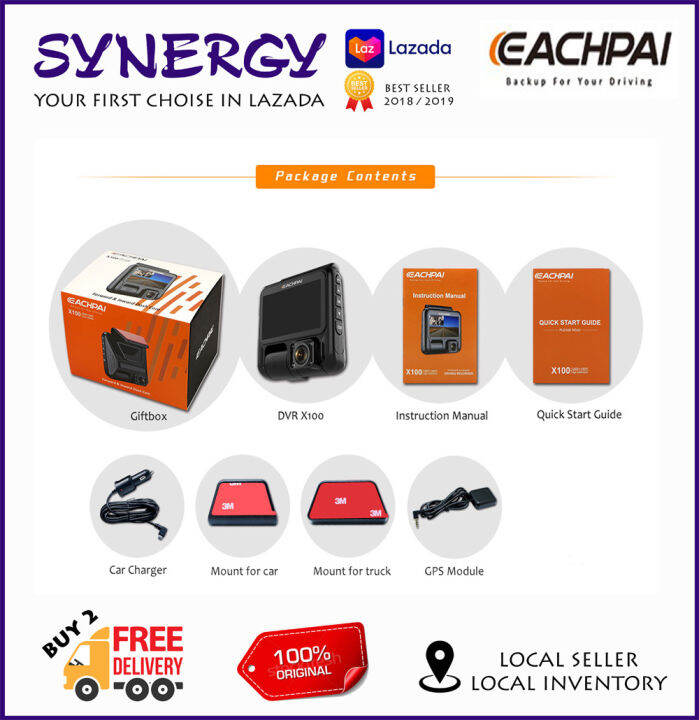 EACHPAI X100 Dash Cam Dual 1080P Night Vision Black Box DVR Car Camera ...