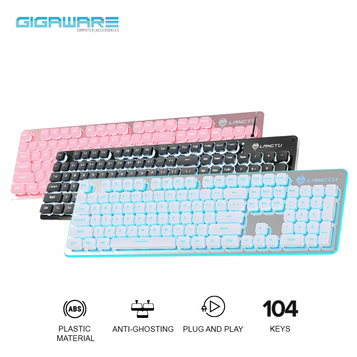 Gigaware LANGTU L1 Wired Membrane Gaming Keyboard LED Backlit Quiet ...