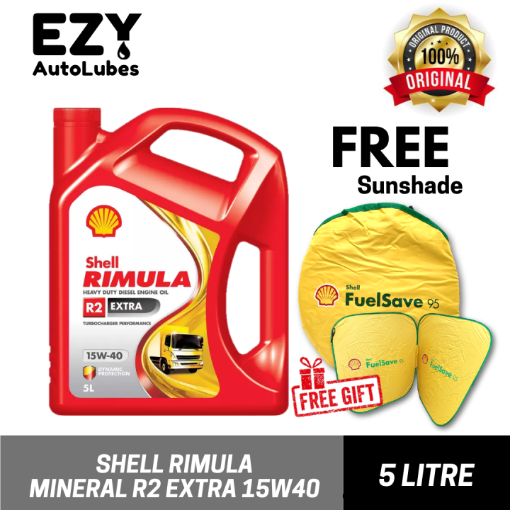 Shell Rimula R2 EXTRA 15W40 5 Litre FOC Shell Sunshade - MINYAK HITAM ...