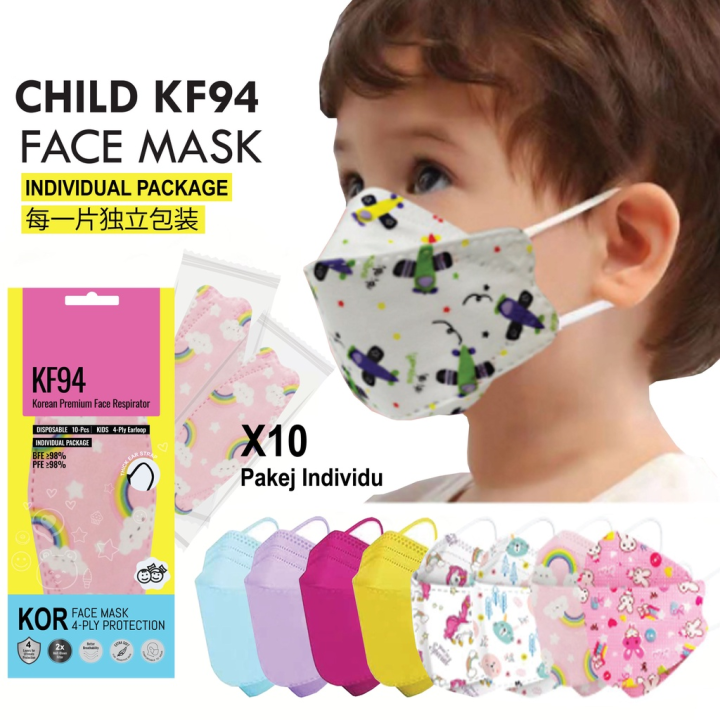 READY STOCK [10pcs INDIVIDUAL PACKAGING] KF94 Kids Face Mask Child ...