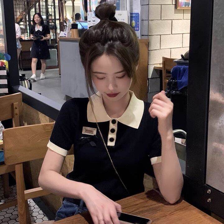 BBboyy FS 11🍿เสื้อครอปน่ารัก ครอปคอปก มีกระดุม เสื้อครอปแฟชั่น สไตล์เกาหลี แต่งโบว์น่ารัก เสื้อ ...