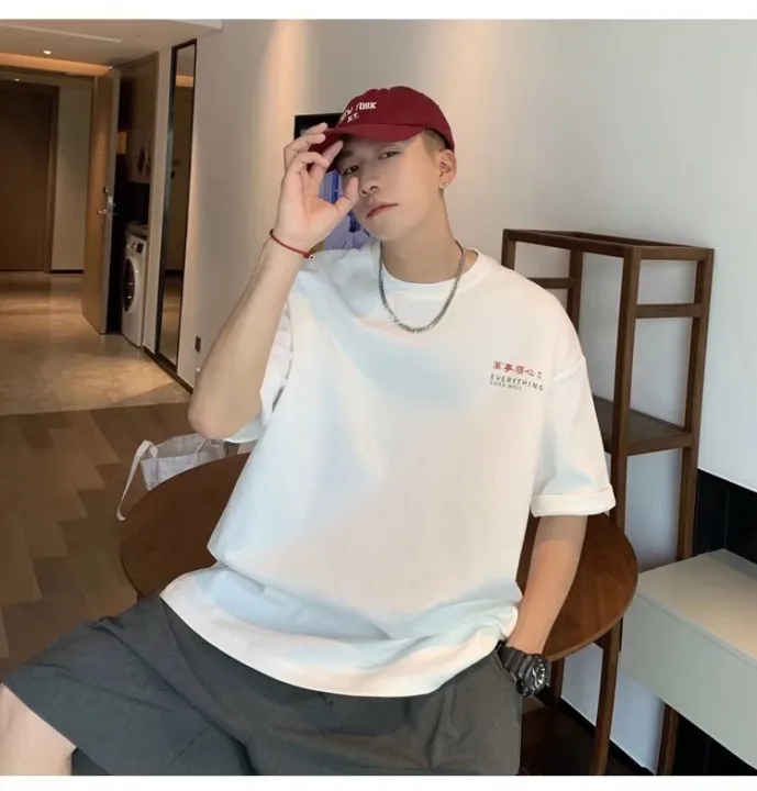 (S-8XL) Tide แบรนด์เสื้อยืดแขนสั้นผู้ชายฤดูร้อน Ins หลวมเสื้อยืดครึ่งแขนสไตล์ฮ่องกงขนาดใหญ่ ...