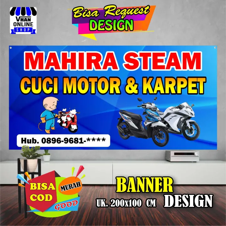 Spanduk Banner Steam Motor, Jasa Cuci Motor, Bagus Keren | Lazada Indonesia