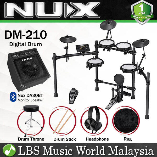 NUX DM-210 5-Piece Digital Drum with Full Mesh Head and DA-30BT Monitor ...