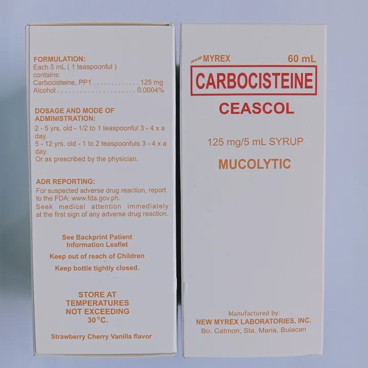 Generic brand Ceascol Carbocisteine 60 ml (2-12 y/o) | Lazada PH