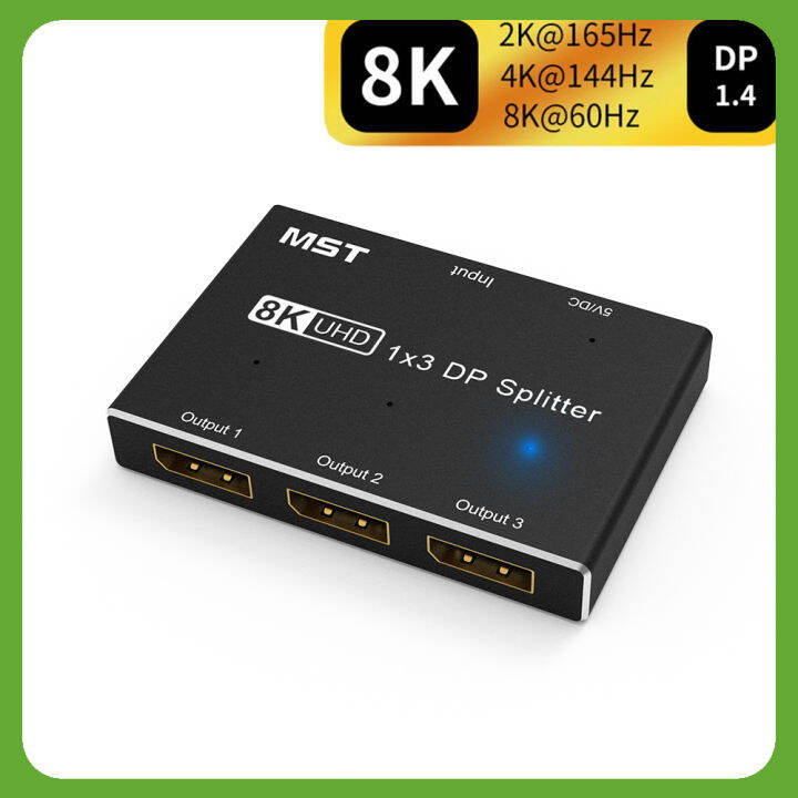 DisplayPort Splitter 1 in 3 Out 8K 60Hz 4K 144Hz DP 1.4 Triple Splitter ...
