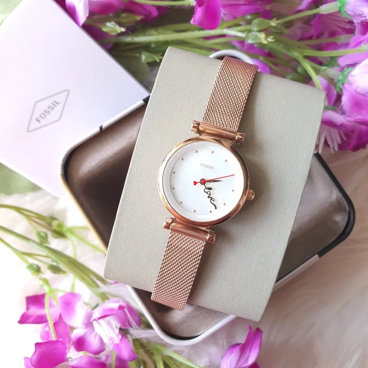 New Edition Fossil ES4867 Carlie Mini Three-Hand White Dial Stainless ...