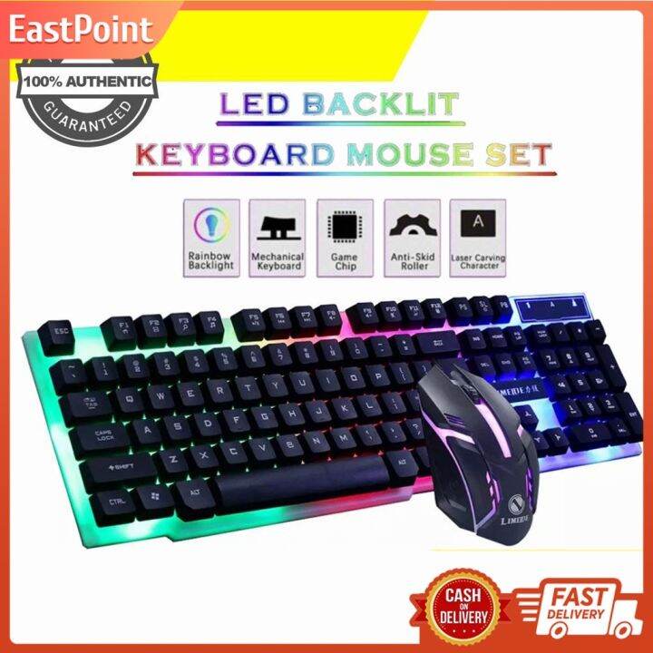 Gaming Keyboard And Mouse Set Office Computer RGB Light Colourful ...