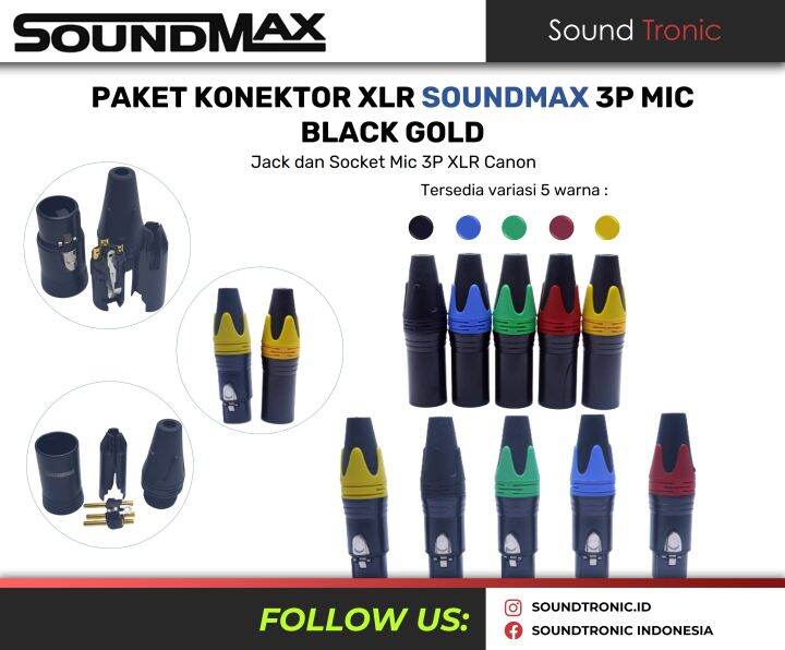 Jack Canon Male + Female Black Gold Soundmax SM-3MXX FXX BG (5pasang) | Lazada Indonesia