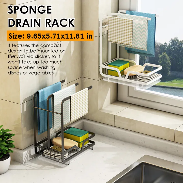 Carbon Steel Kitchen Sponge Holder With Towel Shelf Dish Rack Sink ...