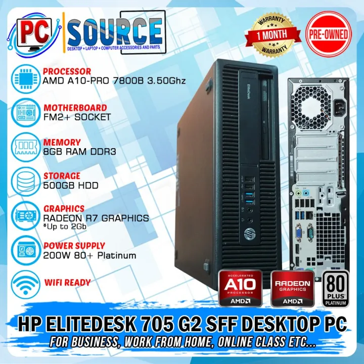 HP Elitedesk 705 G2 SFF Slim PC | AMD A10 and A8-PRO, 8GB RAM DDR3, 500GB HDD, 200w 80+ Platinum ...