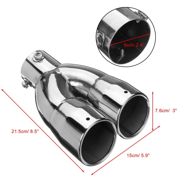 Stainless Steel Dual Exhaust Tip 6cm Inlet Car Muffler Tail Pipe Silver ...