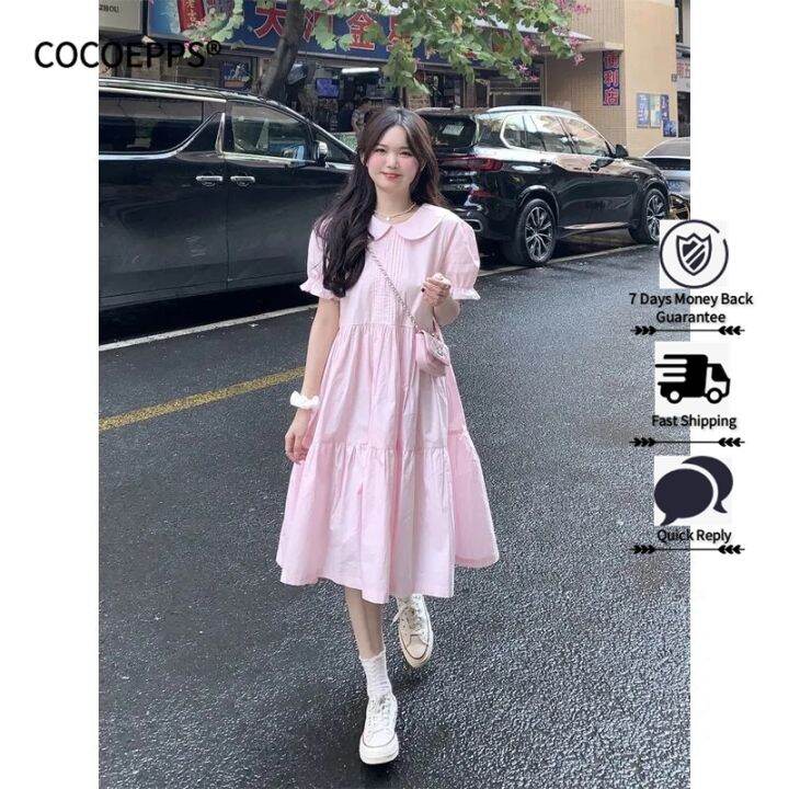 COCOEPPS ฤดูร้อนสไตล์มหาลัยแขนพองปกเสื้อแต่งตัวตุ๊กตาทรงหลวมสีชมพูสำหรับหญิงสาวเกาหลี | Lazada.co.th