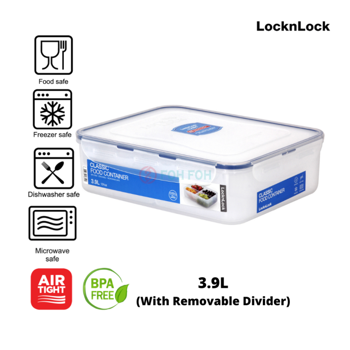 LocknLock 3.9L Divider PP Microwave Airtight Stackable Classic Food Container With Removable ...