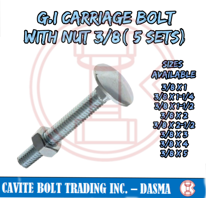 CARRIAGE BOLT WITH NUT 3/8" (G.I) 5 SETS | Lazada PH