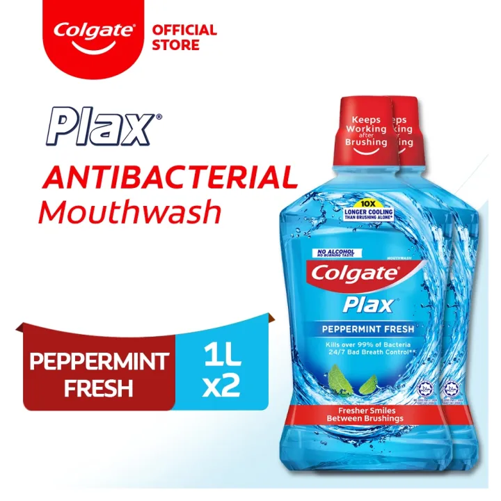 Colgate Plax Antibacterial Mouthwash Peppermint Fresh 1L Pack of 2 ...