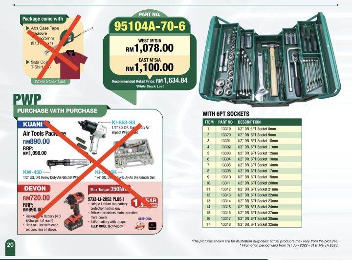 SATA 95104A70 70PC CANTILEVER TOOL CHEST & TRAY SET 95104A70 12PT / 9 ...