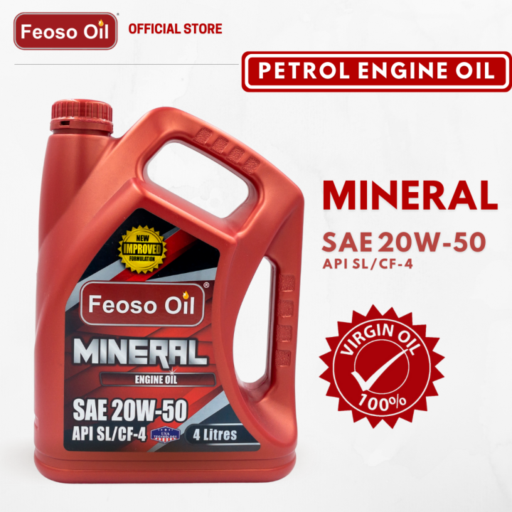 Feoso Oil Mineral Petrol Engine Oil SAE 20W-50 API SL/CF-4 -Car Minyak Hitam Enjin Kereta ...