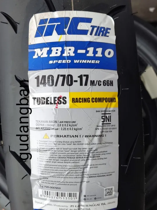 IRC MBR110 140 70 17 Speed Winner Soft Compound Ban Motor Tubeless ...