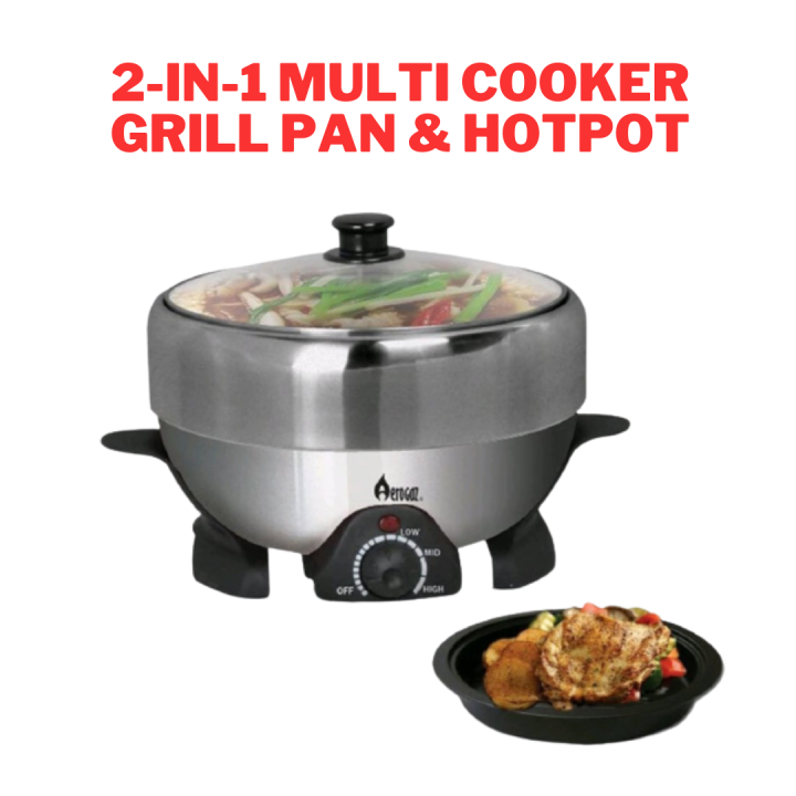 2-in-1 Electric Multi Cooker Grill Pan Hotpot Shabu Shabu 2 in 1 ...