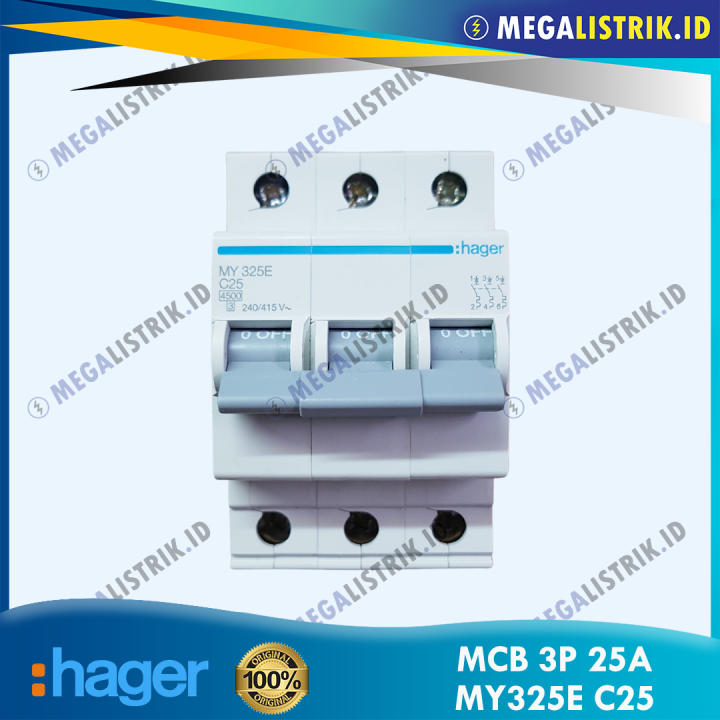 HAGER MCB 3P 25A / MINIATURE CIRCUIT BREAKER 3 PHASE 25 AMPERE / PEMUTUS ARUS LISTRIK 25 A 4.5KA ...
