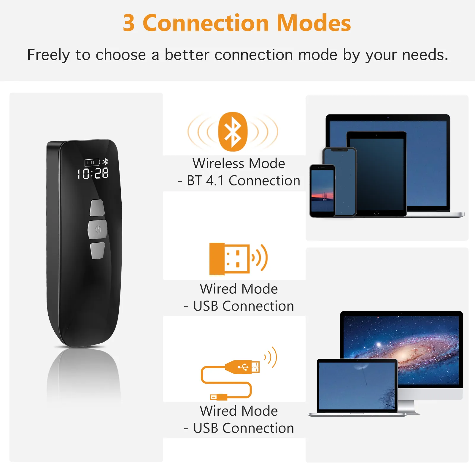 Evnvn 2D Bluetooth Bare Scanner, Evnvn 3-in-1 Mini Bar e Reader with ...