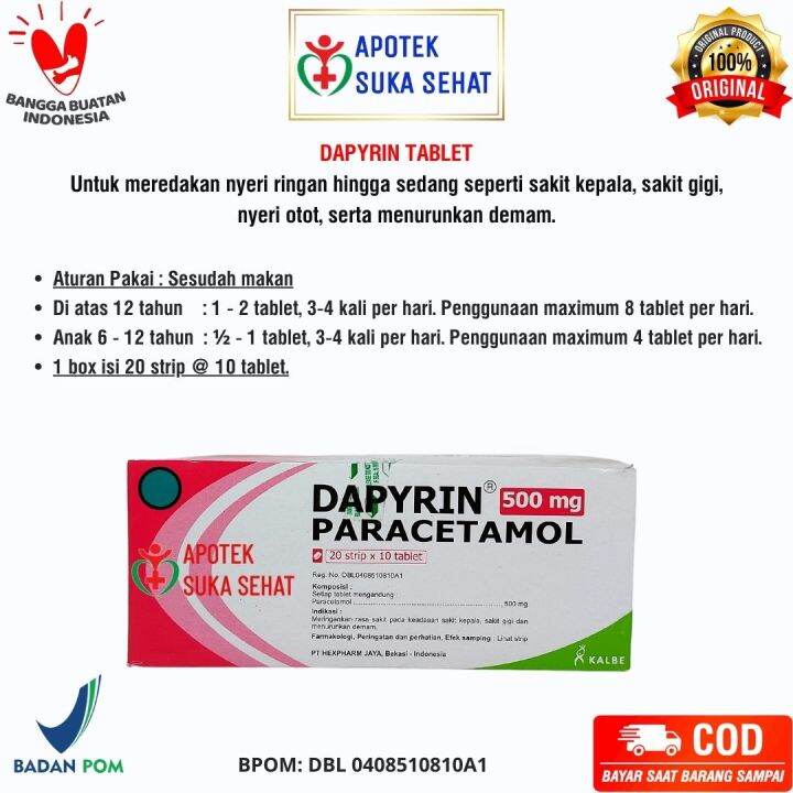 DAPYRIN TABLET PARACETAMOL ( 1 BOX ISI 20 STRIP ) | Lazada Indonesia