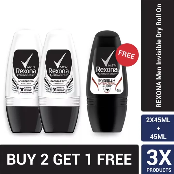 REXONA Men Deodorant Roll On Invisible Dry 45ml x 2pcs (FREE REXONA Men Deodorant Roll On ...