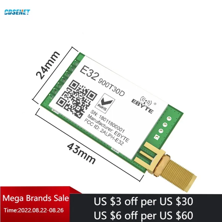 Long Range LoRa SX1278 SX1276 915MHz rf Module E32-900T30D 1W 915 MHz ...