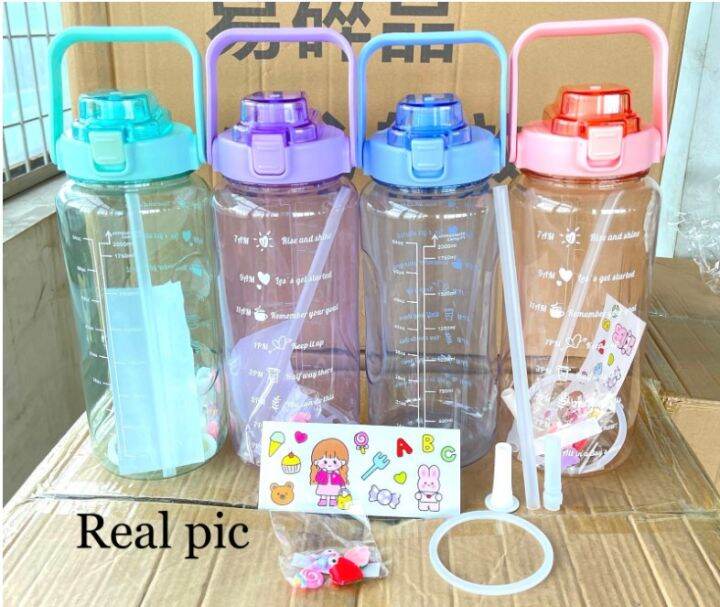 Botol Motivasi Transparan Bening 2 Liter / Botol Minum Waktu Kekinian ...