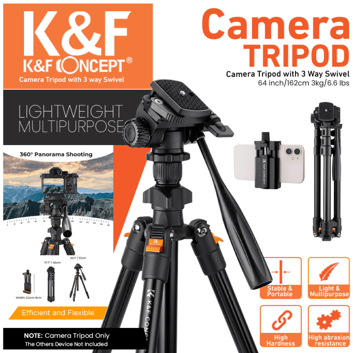K&F Concept Camera Lightweight Tripod K234A0 with 3 Way Tilt Head ...