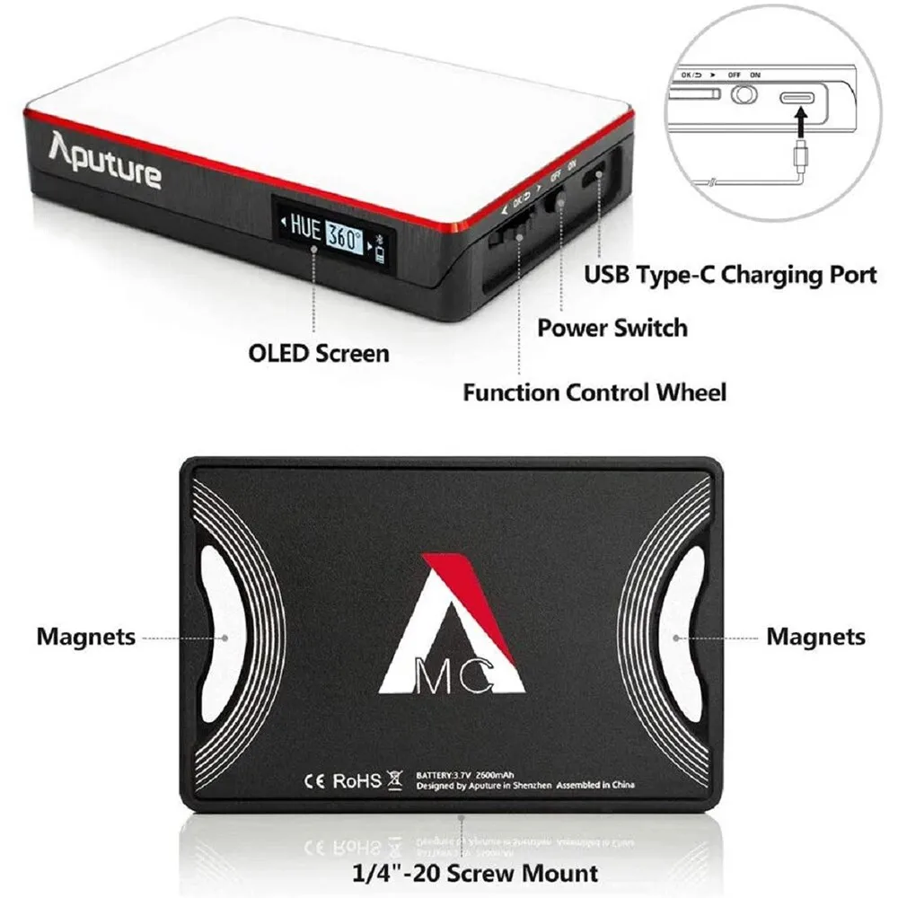 Aputure MC AL-MC RGBWW LED Light 3200K-6500K Photography Lighting Light ...