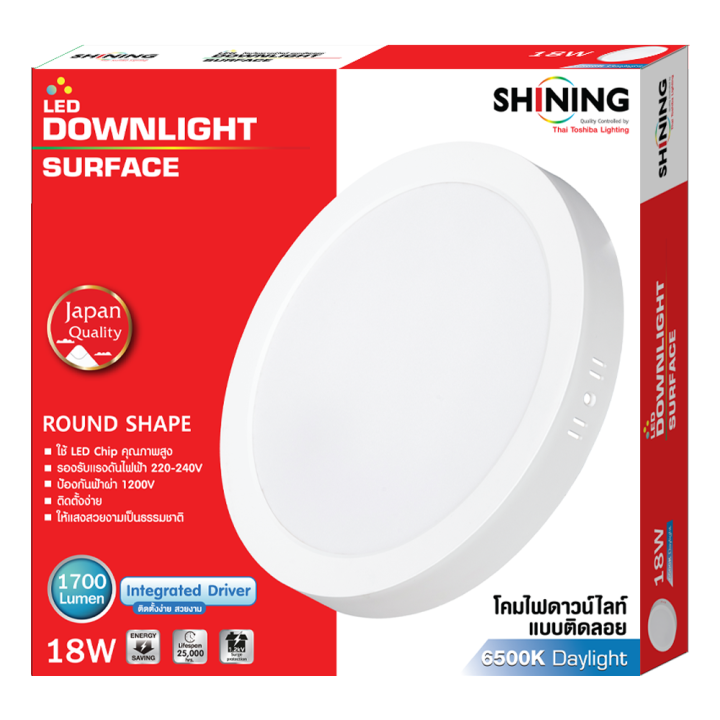 SHINING ดาวน์ไลท์ติดลอย LED Downlight Surface 18W สีขาว ไม่ต้องเจาะ โคม ...