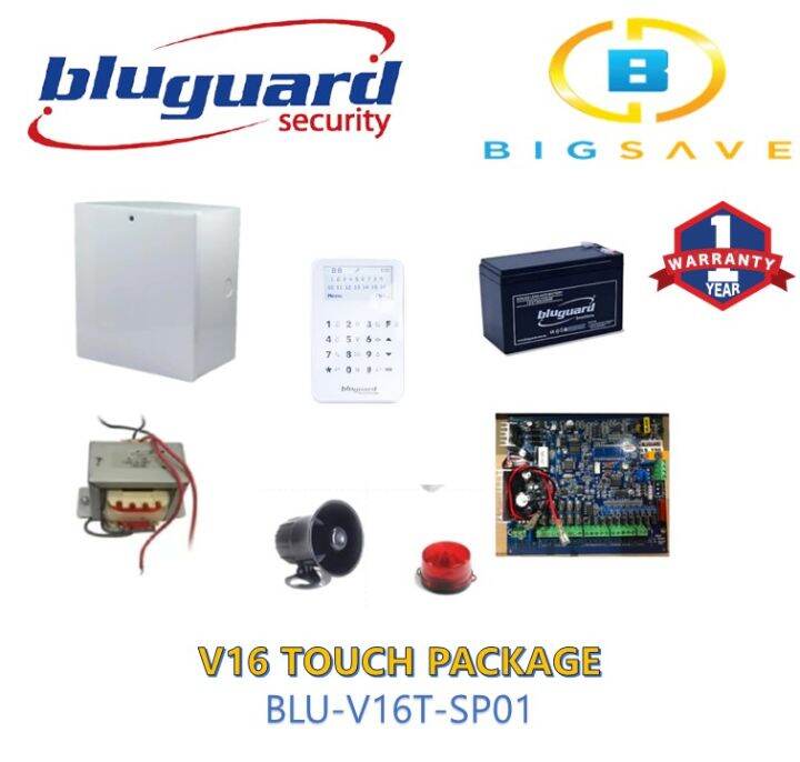 BLUGUARD V16 TOUCH PACKAGE 9 ZONES WIRED ALARM SYSTEM | Lazada