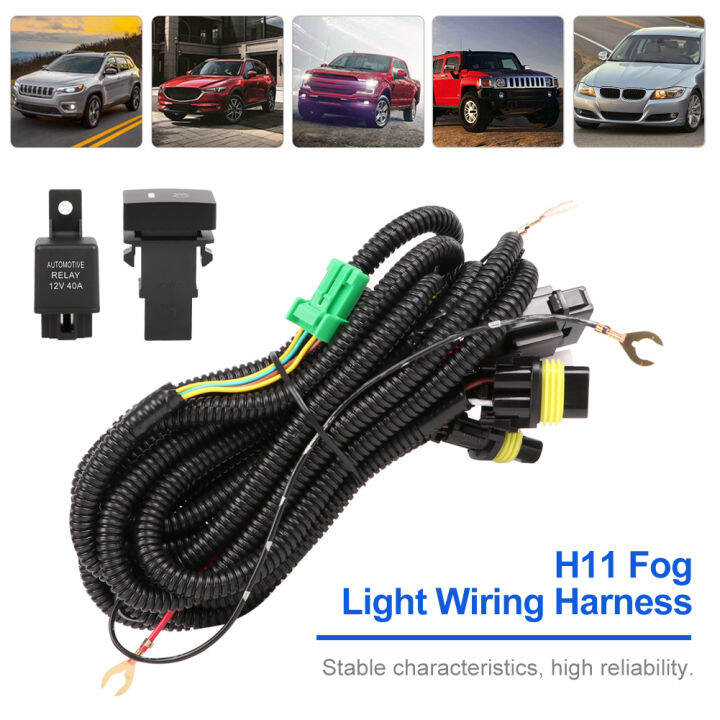 H11 Fog Light Wiring Harness Sockets Wire LED indicators Switch 12V 40A ...