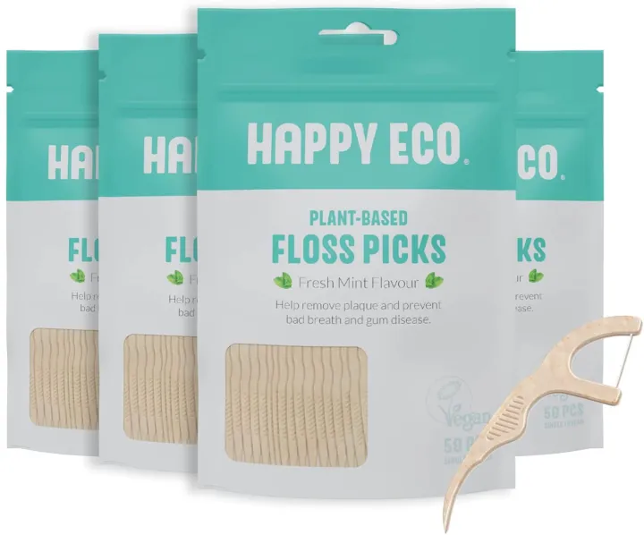 Natural Dental Floss Picks (200 Ct) - Vegan, Sustainable, Eco-Friendly ...